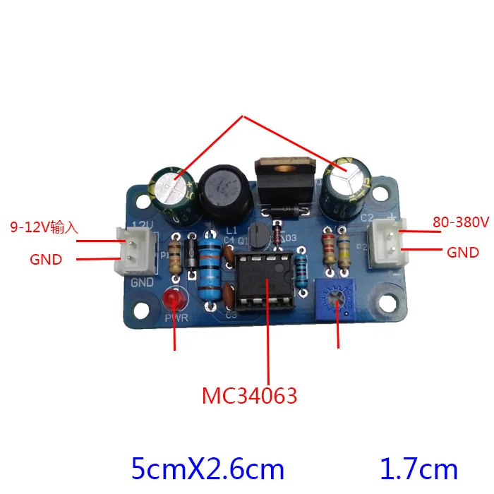 DC 9-12V TO 80-380V DC boost MC34063 High Voltage DC Converter NIXIE ...