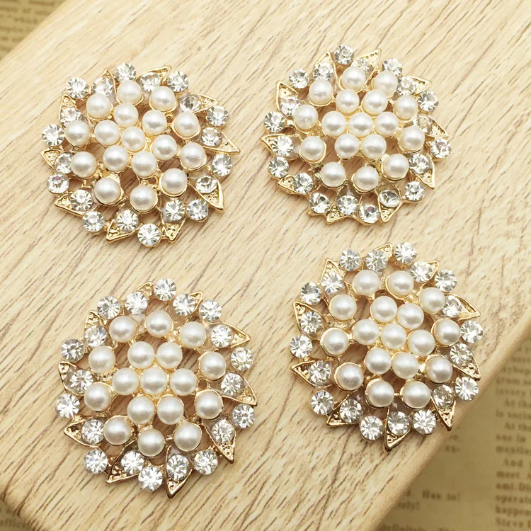 32mm Flat Back Rhinestone Button Metal Pearl Button Wedding ...