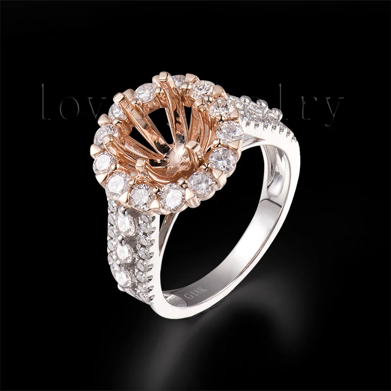 Hot!round 7mm Diamond Semi Mount Rings Solid 18kt Two Tone Gold,setting ...