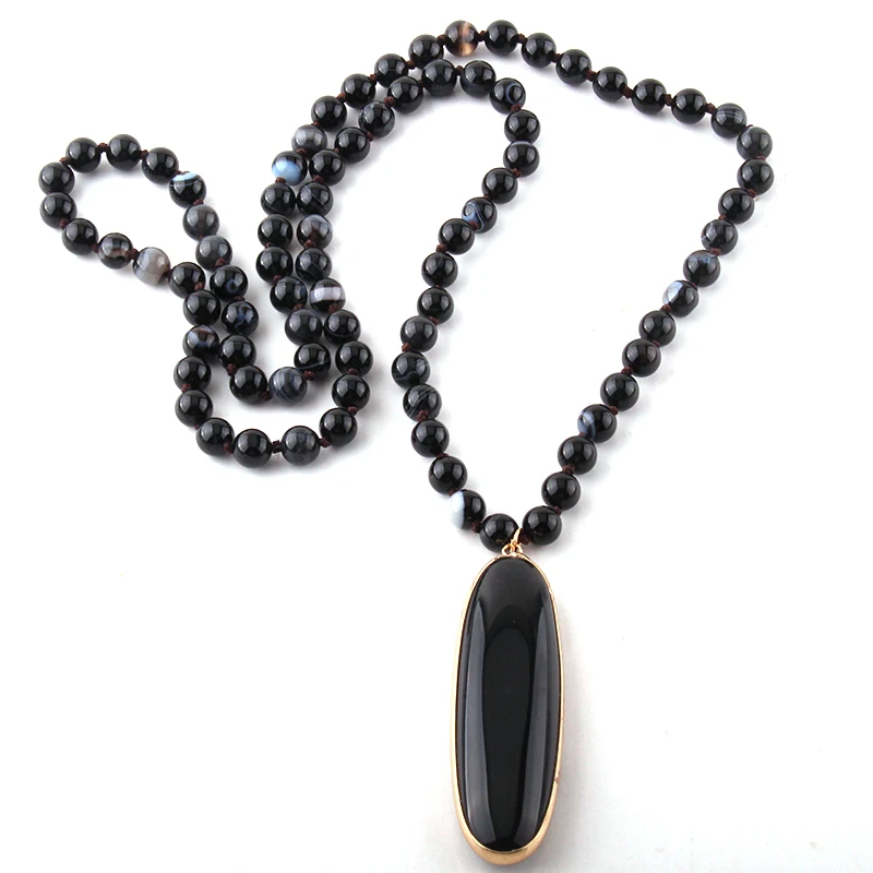Fashion Bohemian Jewelry Agat Stones Knotted Long Drop Stone Pendant ...