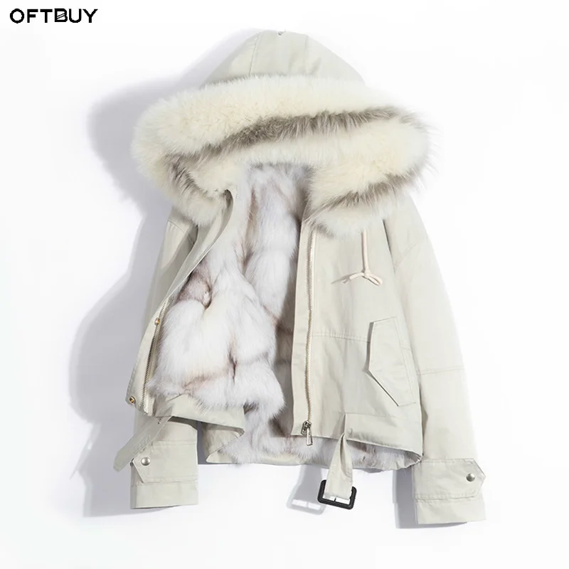 OFTBUY 2018 Real Fox Fur Collar Hood Coat Parka Winter Jacket Women White Black Real Natural Fox ...