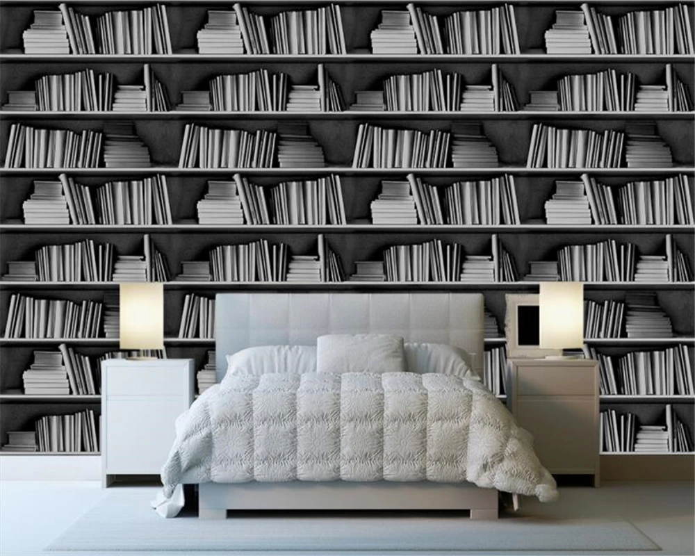 Black And White Bookshelf Wallpaper