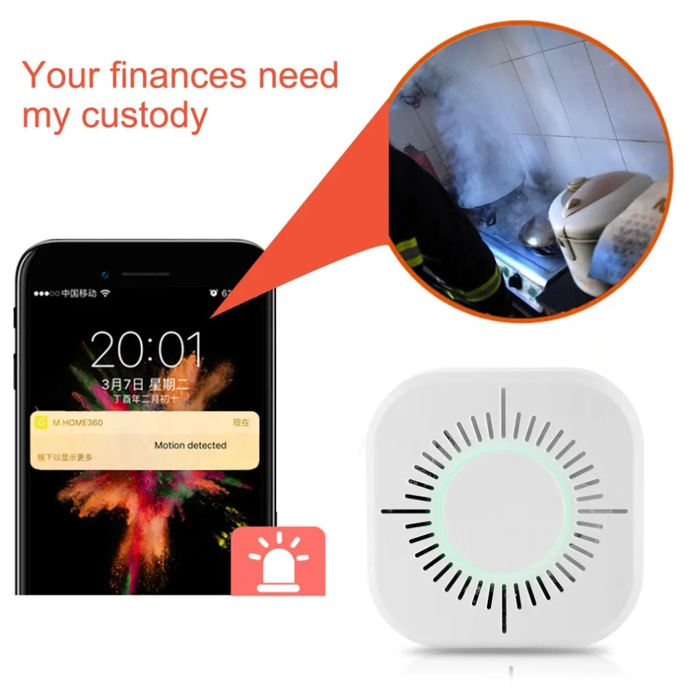 Wireless Smoke Detector Independent Fire Alarm Sensor 360 Degrees ...