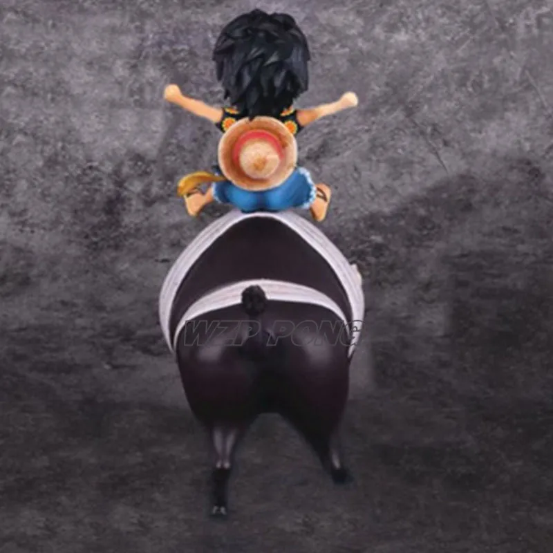 One Piece Riding a cow Luffy Statue PVC childhood Lovely Monkey D Luffy ...