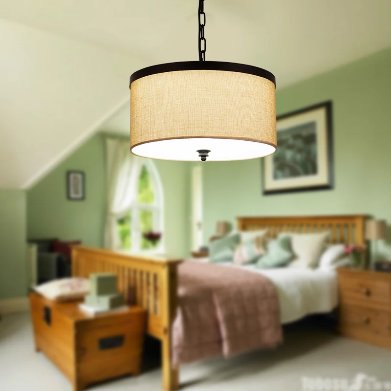 Европейский стиль светодиодный подвесной светильник тканевый абажур ...