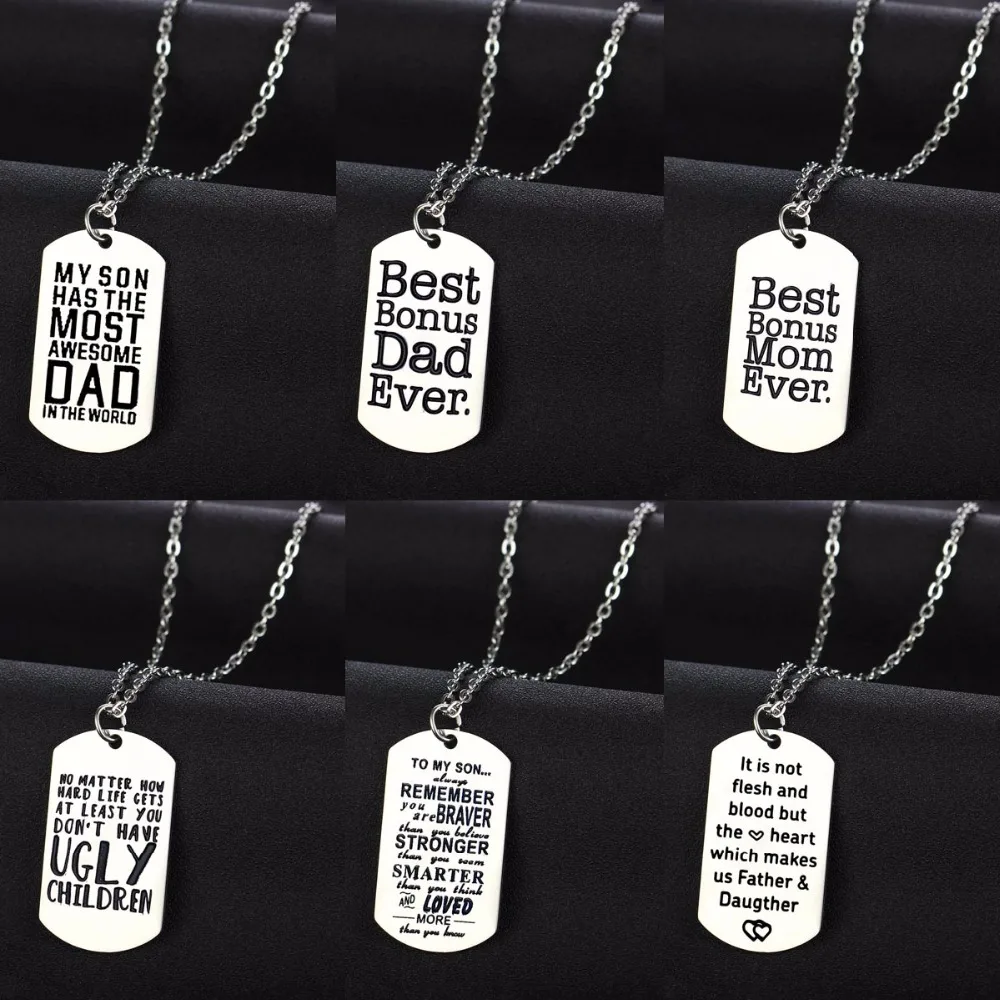 Family Love Mom Dad Stainless Steel Dog Tag Pendant Chain Necklace For ...