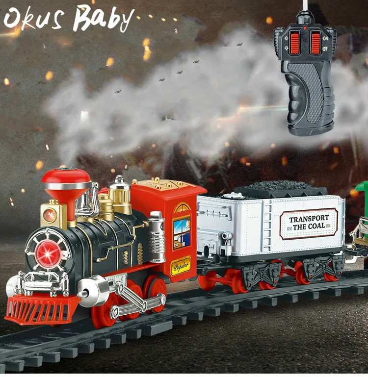 Juego de tren de pista RC de vapor dinámico eléctrico para niños, modelo de simulación, juguete ...
