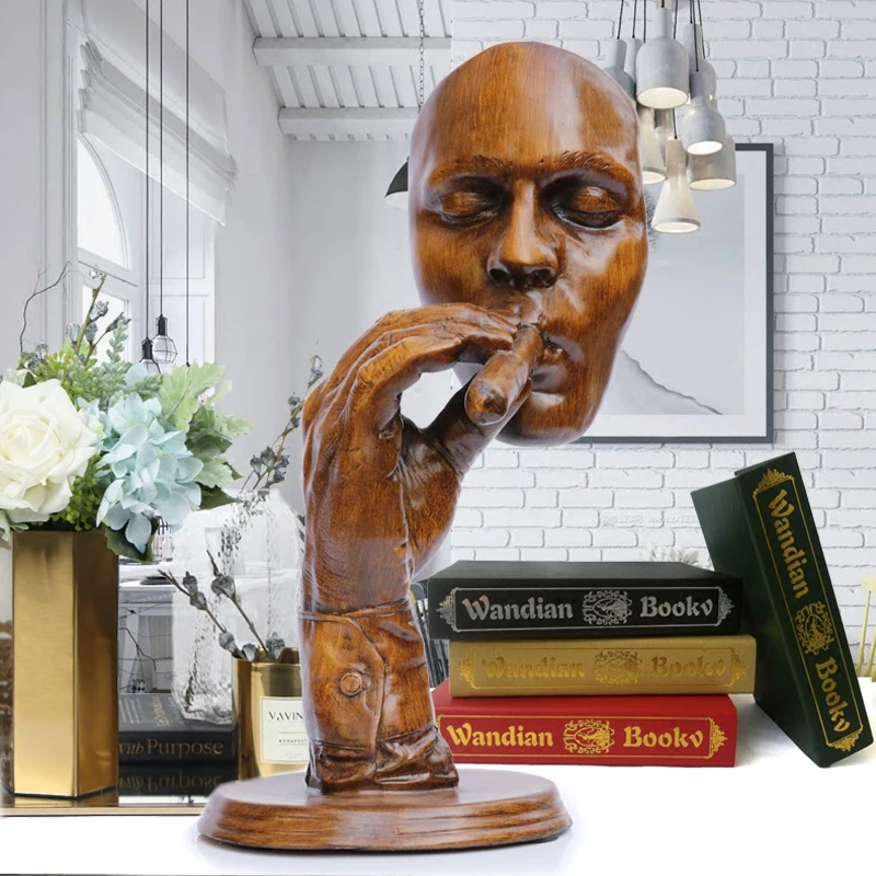 Modern Creative Silent Man Smoking A Cigar Mask Portrait Statue Home ...