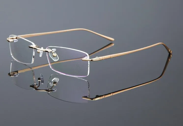 Memory Titanium Reading Glasses Retro Fashion Rimless +50 +75 +100 +125 ...