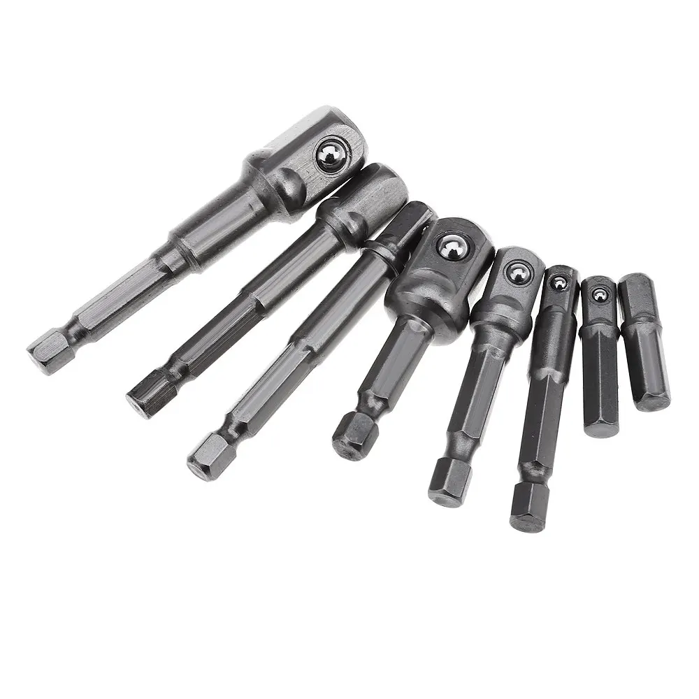 8 Pcs/set Socket Adapter Power Set Hex Shank to 1/4" 3/8" 1/2 ...