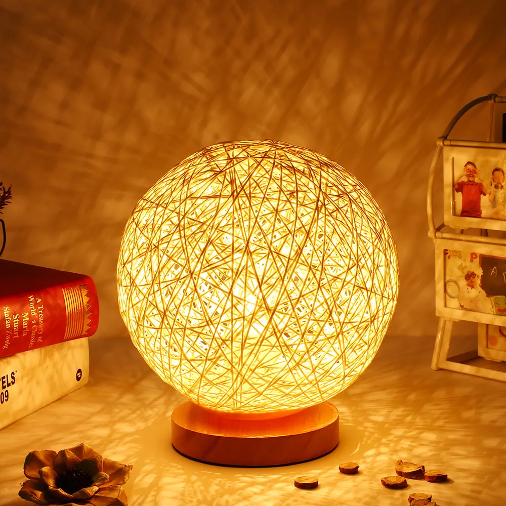 Rattan Ball Night Light Table Lamp For Wedding Holiday Christmas Decor ...