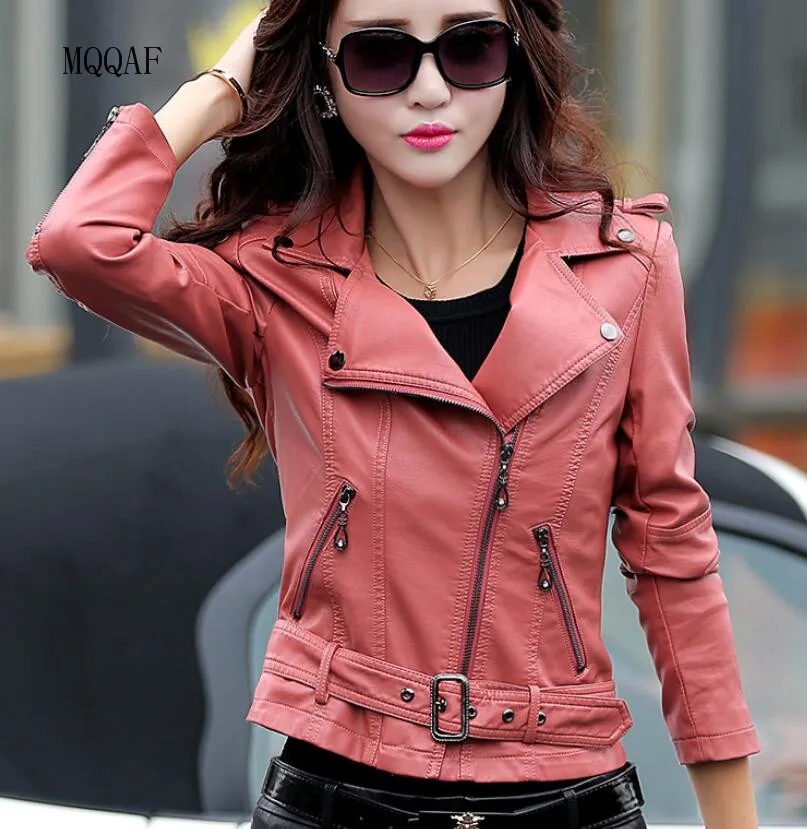 Ropa de cuero de otoño abrigos cortos de cuero de mujer de moda delgada ...
