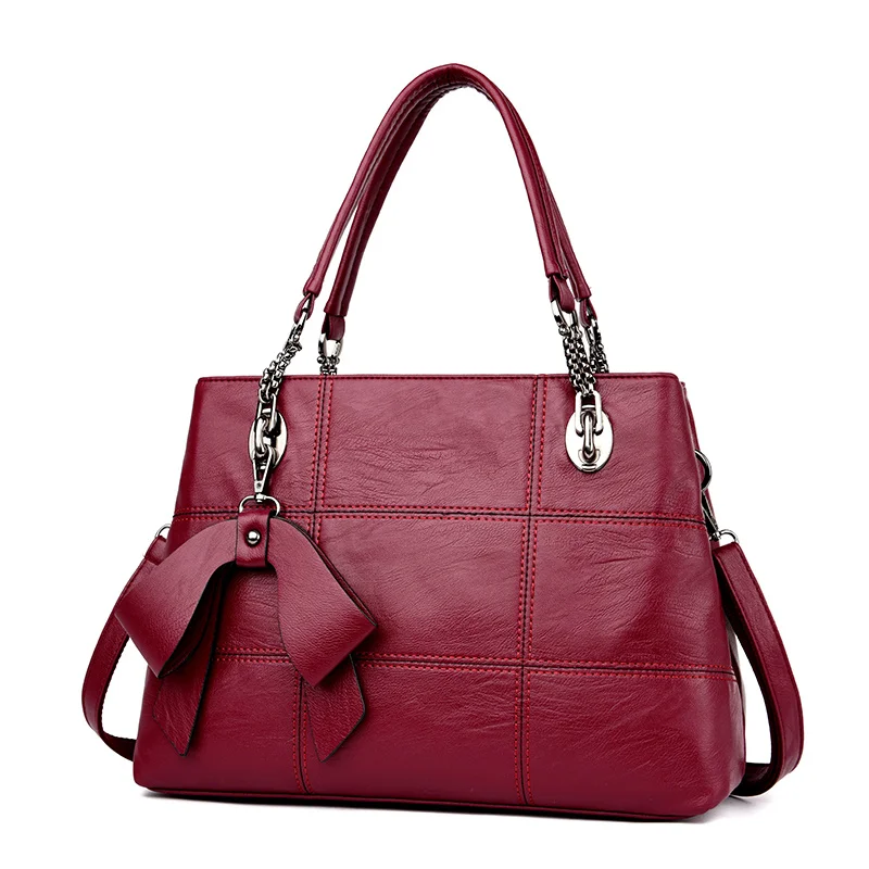 Big Chain Plaid Women Bow Handbag Pu Leather Luxury Patchwork Female ...