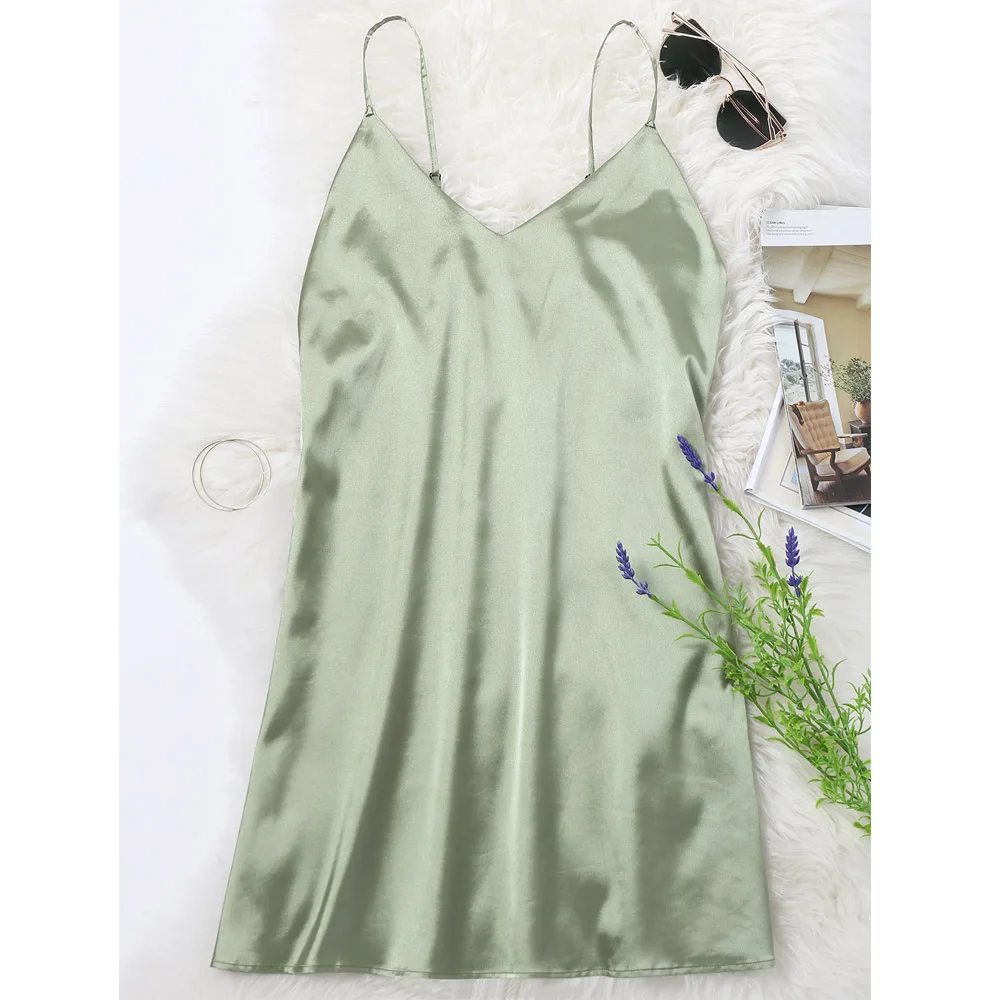Silky Solid Spaghetti Strap Mini Summer Dress Girls Sexy Camis Dress