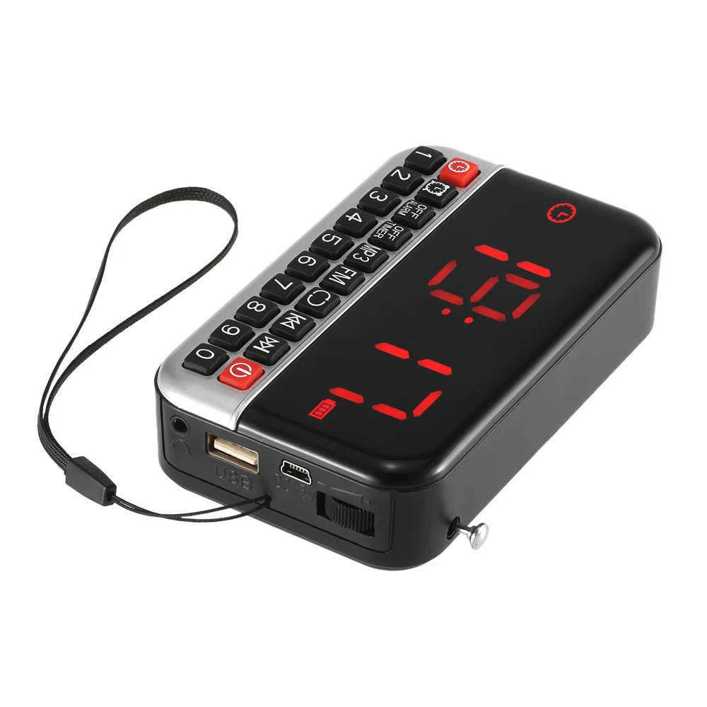 Portable FM Radio Music Player Stereo TF Card Clocked USB Port with LED ...