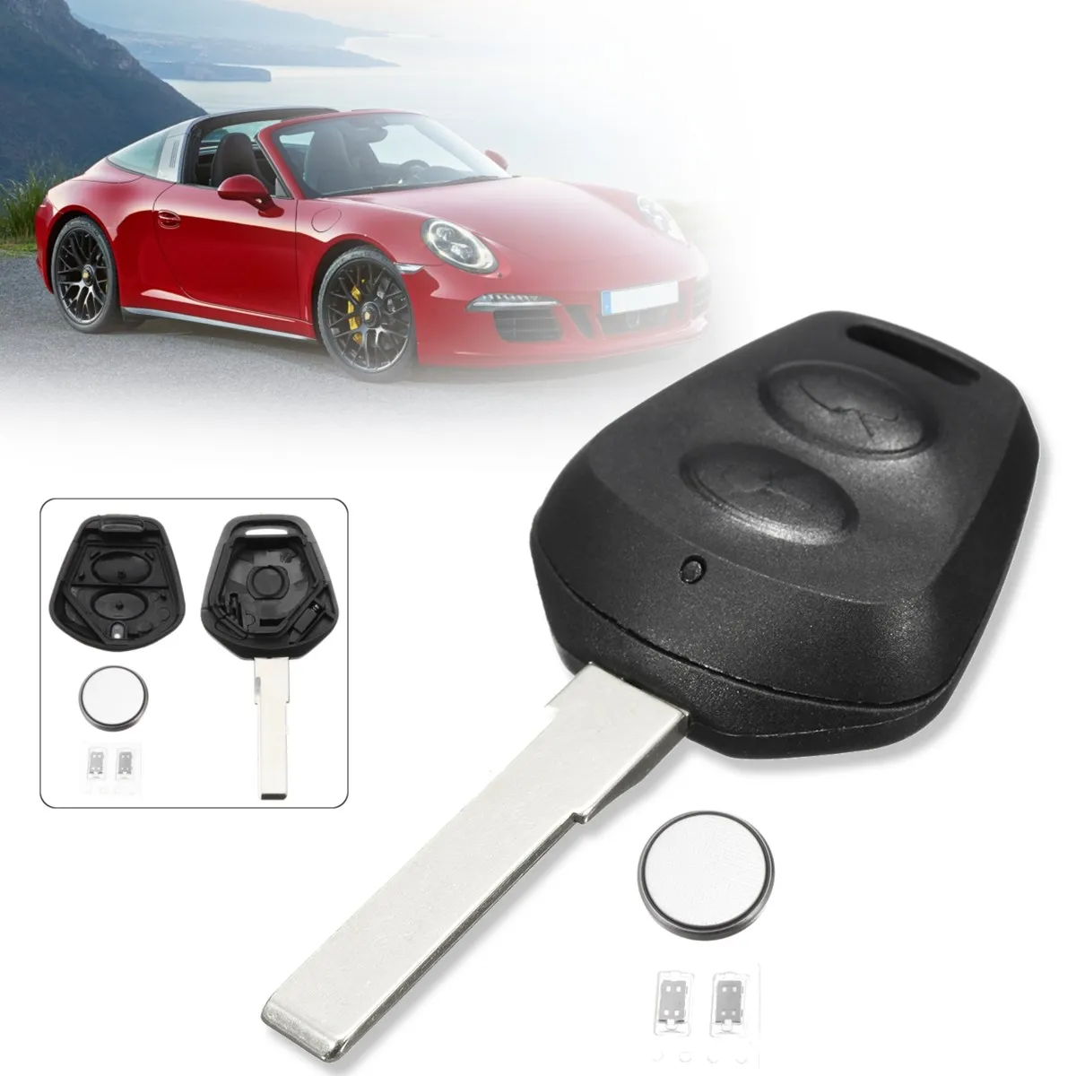 2 Buttons Lock Unlock Car Remote Fob Key Case Shell With CR2032 Battery ...