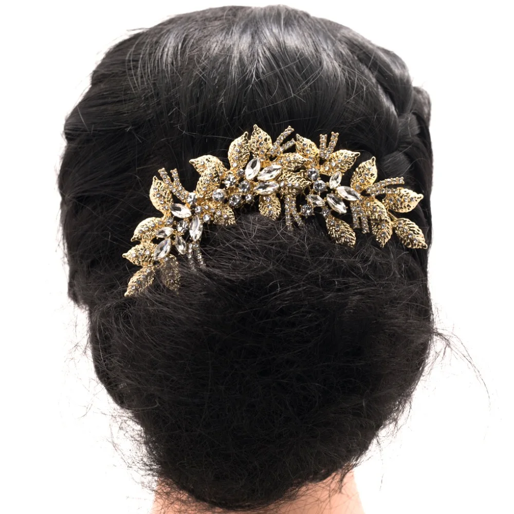 New Design Rhinestone Crystals Bride Wedding Leaves Hair Side Comb Hair ...