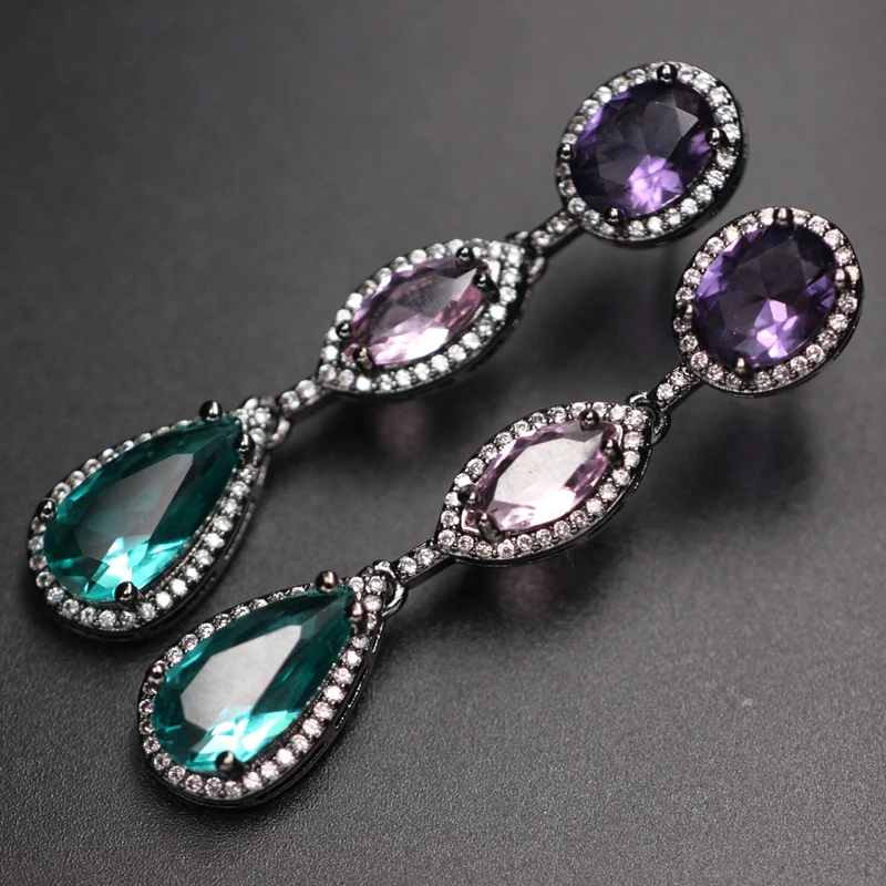 Красочные длинные серьги в виде капель для женщин, кубический цирконий ...