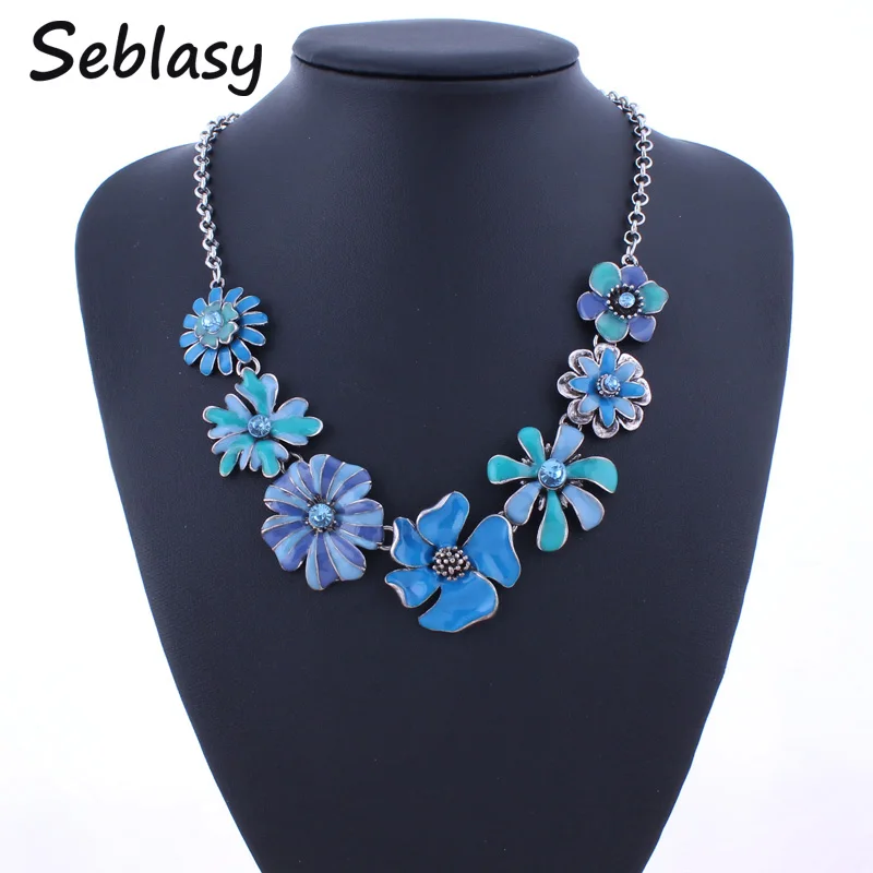 Seblasy colares boêmios femininos, joias com flores de cristal ...