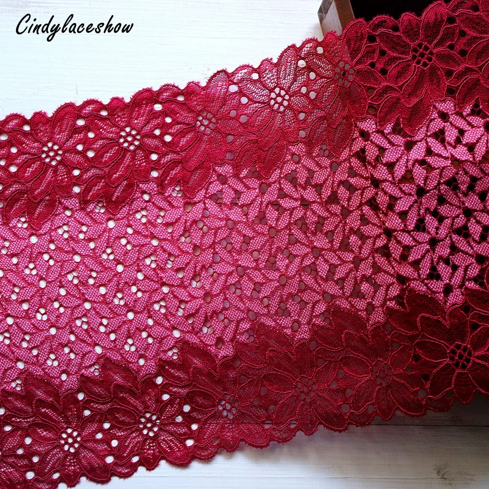 2Yards 20.5cm Wide Red Nylon Elastic Lace Trim For Bra Dress Clothing ...