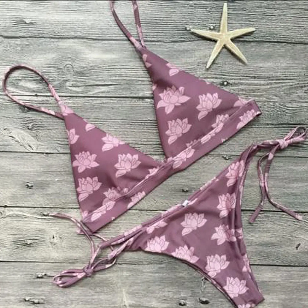 Women Bikinis Swimsuit 2019 Retro Floral Printed Strappy Bikini Set
