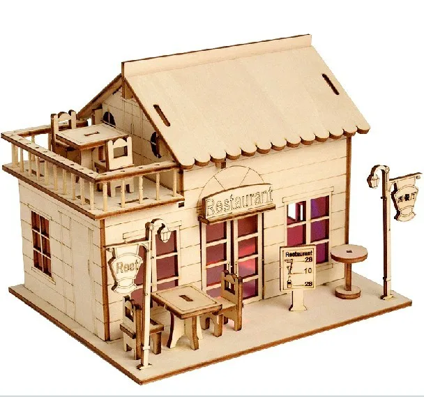 Wooden House Villa model kit with coloured lights kit BM502 en Kits de ...