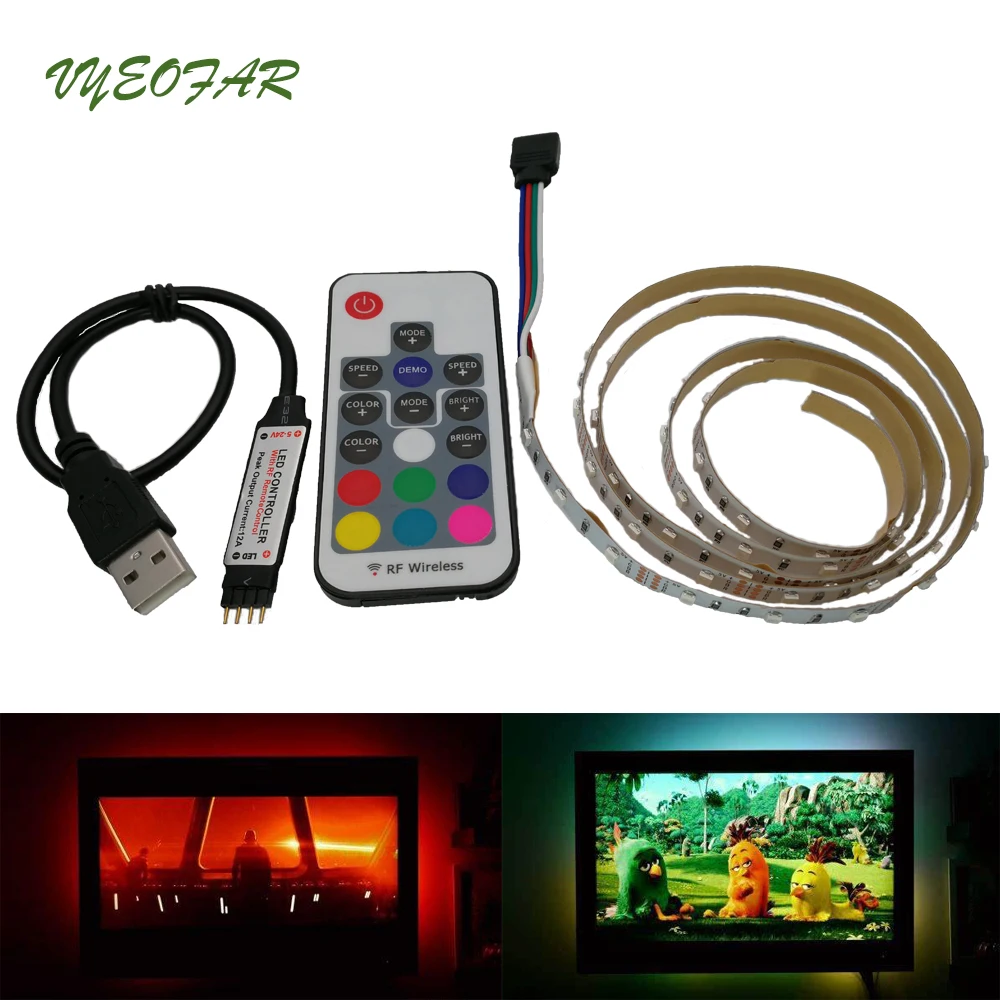 1Pcs USB Power 5V RGB LED Strip light 60leds/m 3528 SMD Non Waterproof ...