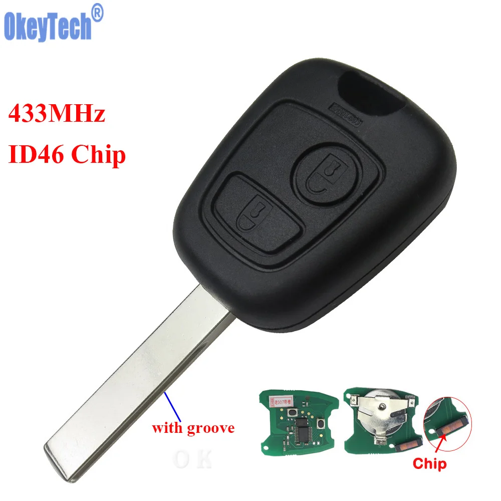 Okeytech 433mhz Id46 Chip 2 Buttons Car Replacement Remote Key Fob For Citroen C1 C3 For Peugeot