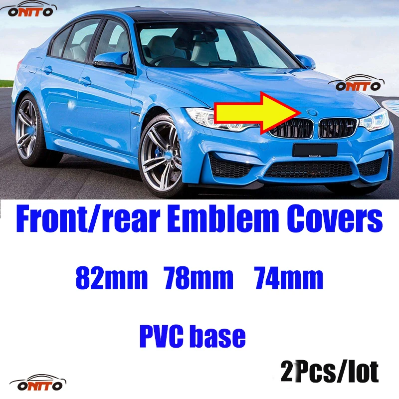 2 шт./лот 82 мм 74 мм 78 мм передний капот задний багажник эмблема ПВХ Серебристая база для BMW ...