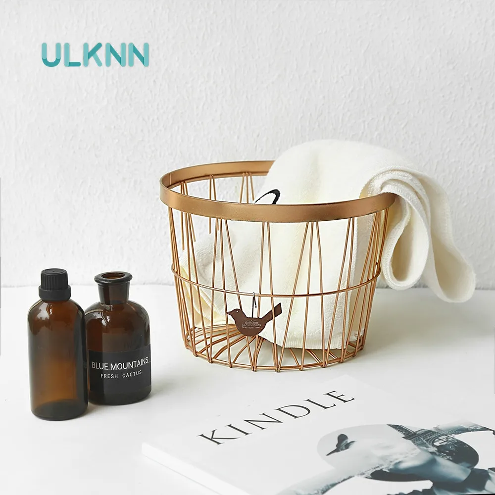 Nordic Style Gold Color Metal Storage Basket Creative Geometric Pattern ...