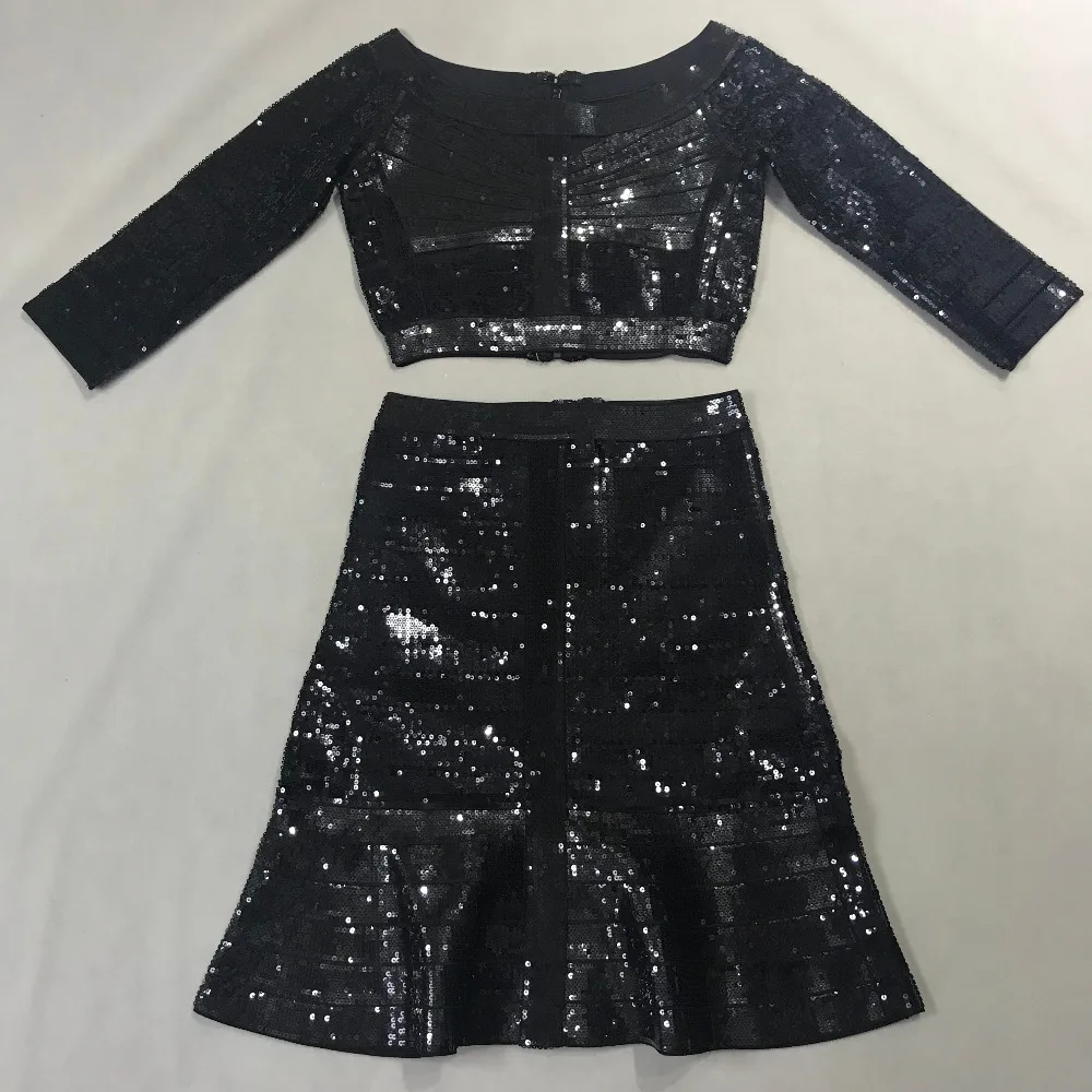 2 Piece Set Women Top Quality Sexy Women Set Sequined Ruffles Short ...