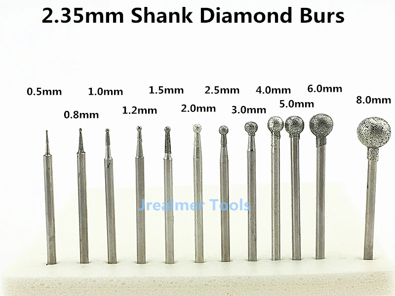 Jrealmer 10pcs 2.35mm Shank Round Ball Diamond Burrs Bits Dremel Burr ...