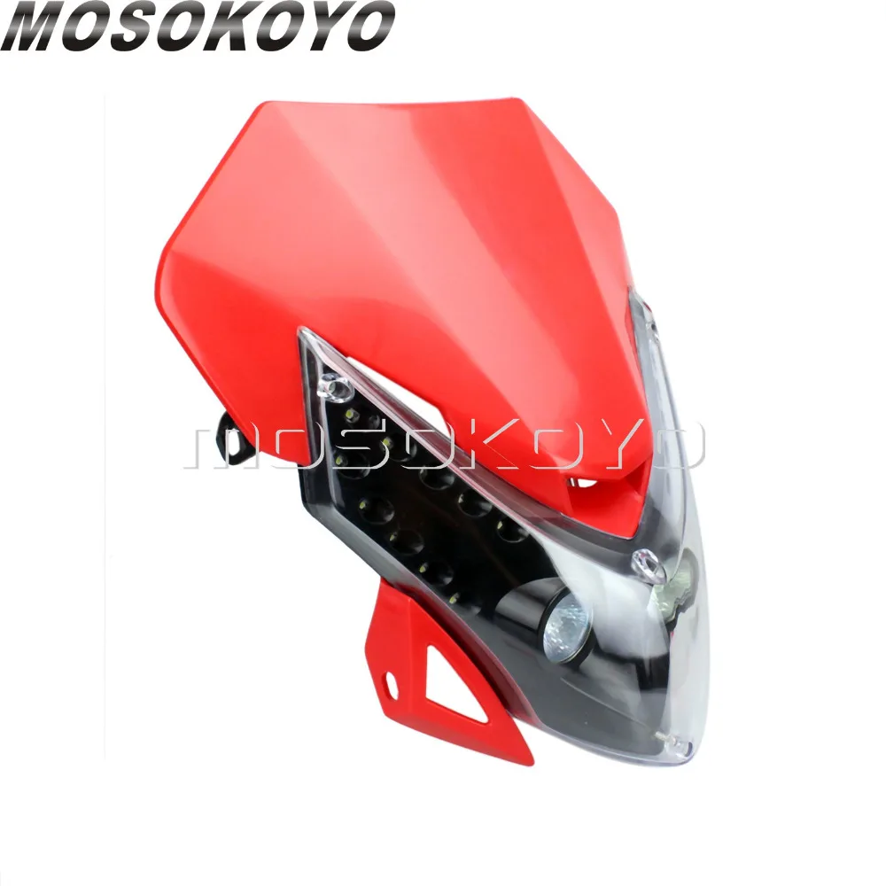 Red Dual Sport Motocross Street Fighter Headlight LED Side Indicator ...