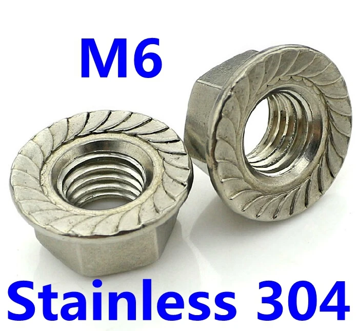 M6 (6mm) Flange Nuts SS304 Stainless Steel Hex Head Serrated Spinlock ...