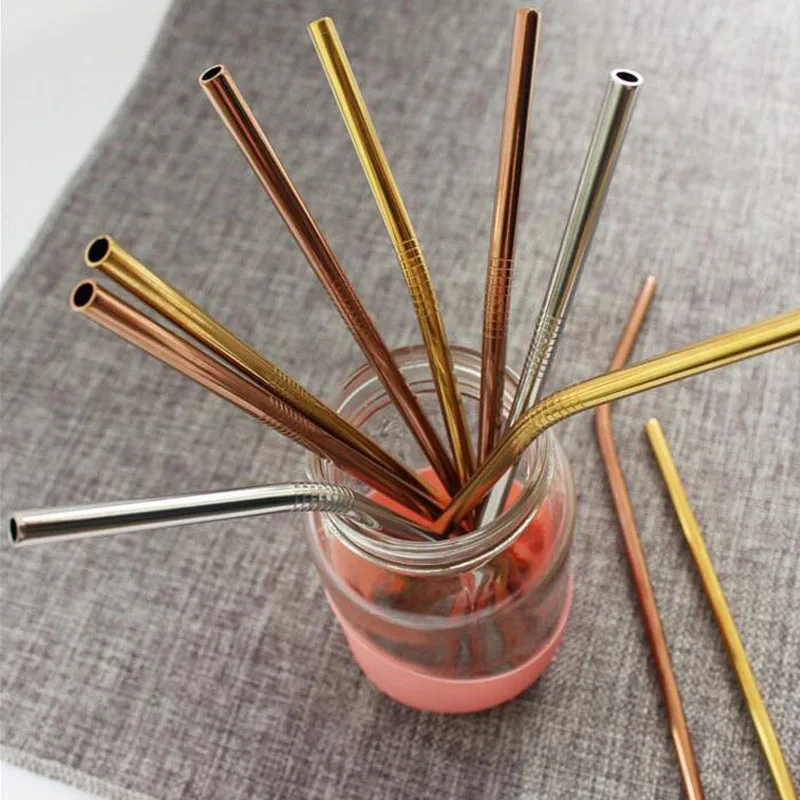 100pcs Rose Gold Metal Straws Reusable Colorful Stainless Steel