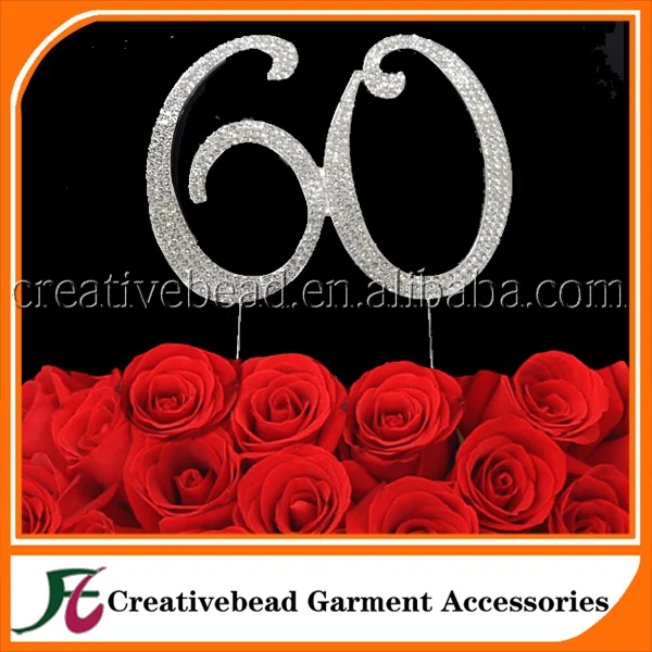 Free shipping number 60 birthday rhinestone Cake Topper +30pcs ...