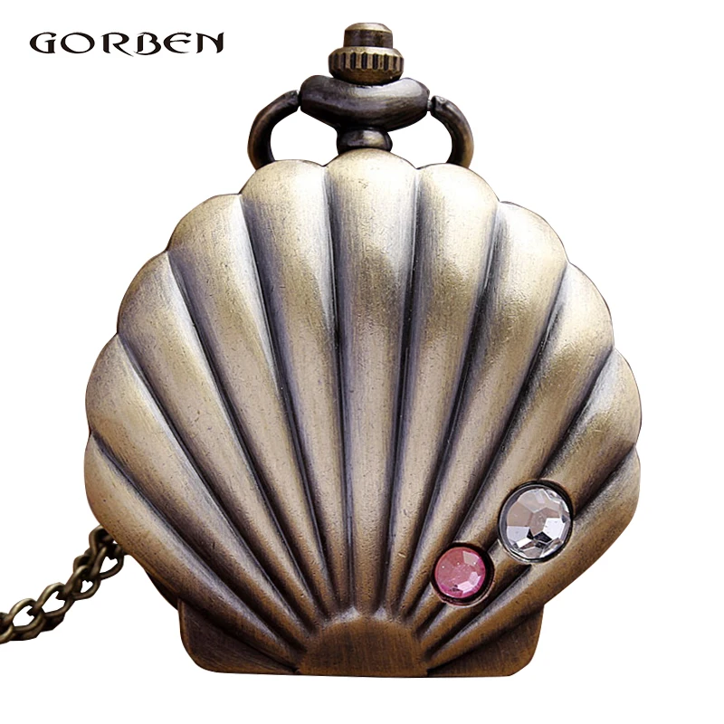 Vintage Bronze Conch Shell Case Quartz Pocket Watch Crystal With ...