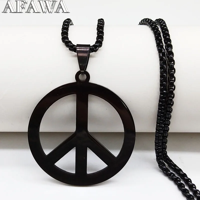 Goth-Punk-Peace-Sign-Symbol-Pendant-Necklace-Men-Black-Color-Stainless ...