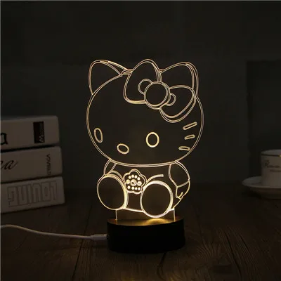 3D LED Hello Kitty Lamp Night Light Visual Stereo Mood Lights Bedroom ...