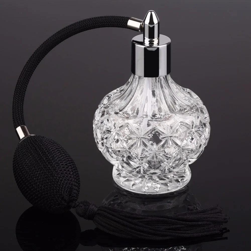 Vintage Crystal Perfume Bottle 80ml Black Long Bulb Spray Atomizer Lady ...