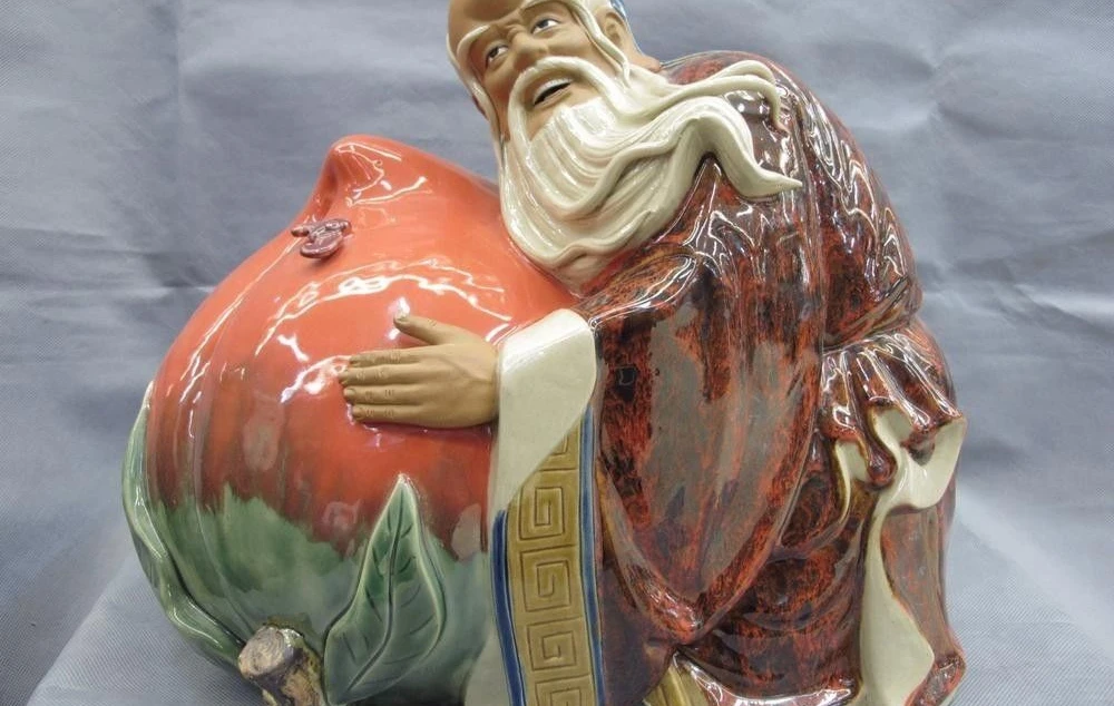 13 Chinese Folk Pottery Wucai Porcelain Lucky Longevity god hug Big ...