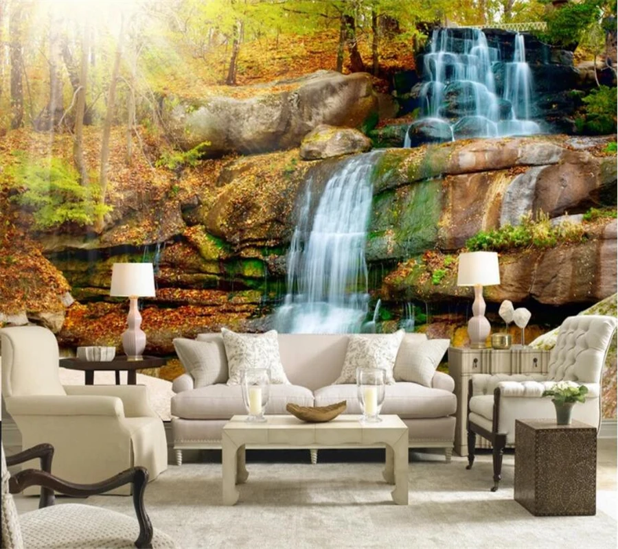 Papel de parede personalizado 3d beibehang mural grande pedra cascata ...