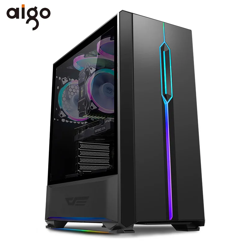 Aigo T20 Computer Case ATX Mid-Tower Tempered Glass Gaming Desktop RGB ...
