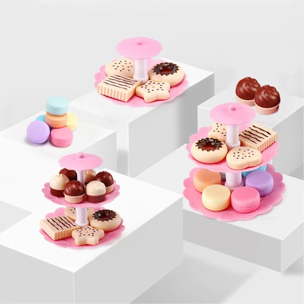Kids Kitchen Afternoon Tea Toy Set for Girls Dessert Tower Miniature ...
