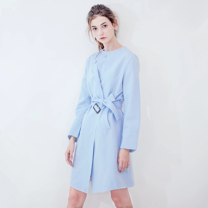 Spring and Autumn with Belt Fashion Cotton Full Sleeve Covered Button ...