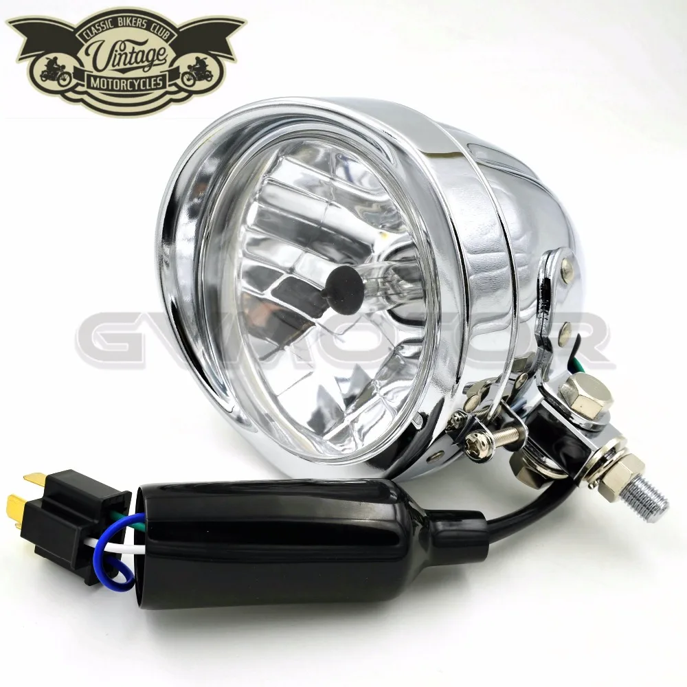 CHROME H4 DEUS Cafe Racer Vintage Motorcycle BUFFALO Head Light ...