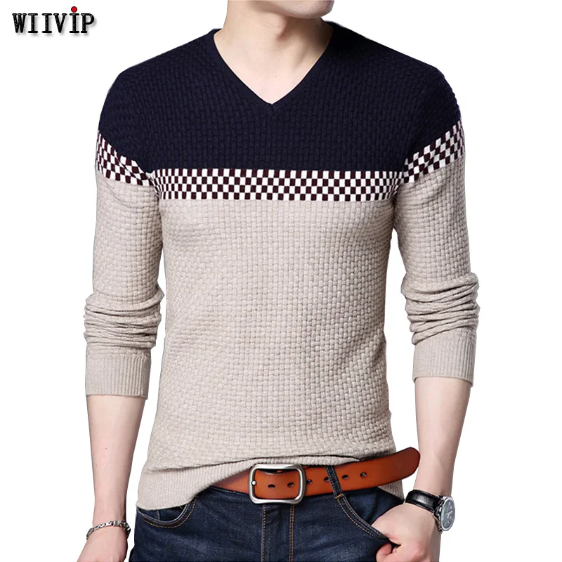 WIIVIP New Spring Autumn Slim Fit Pullovers Men Sweaters Knitting Round ...