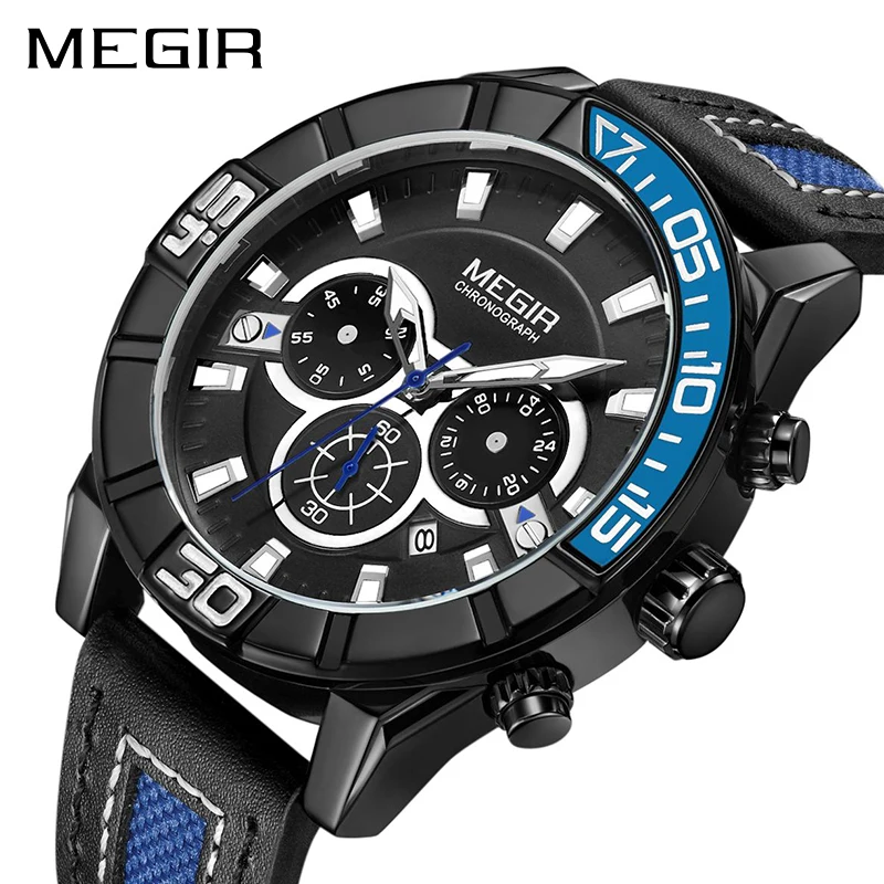 Megir Watch Men Sport Quartz Fashion Leather Clock Mens Watches Top ...