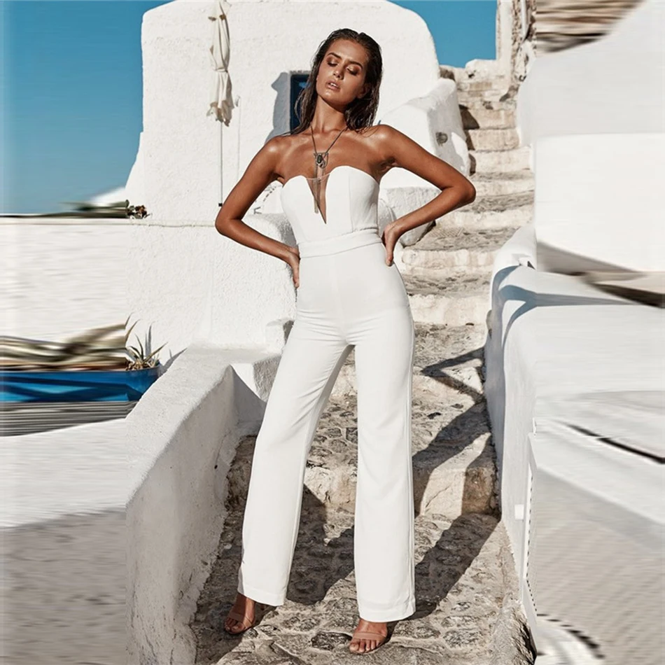 Artsu 2018 Celebrity Party Bodycon White Bandage Jumpsuits Women