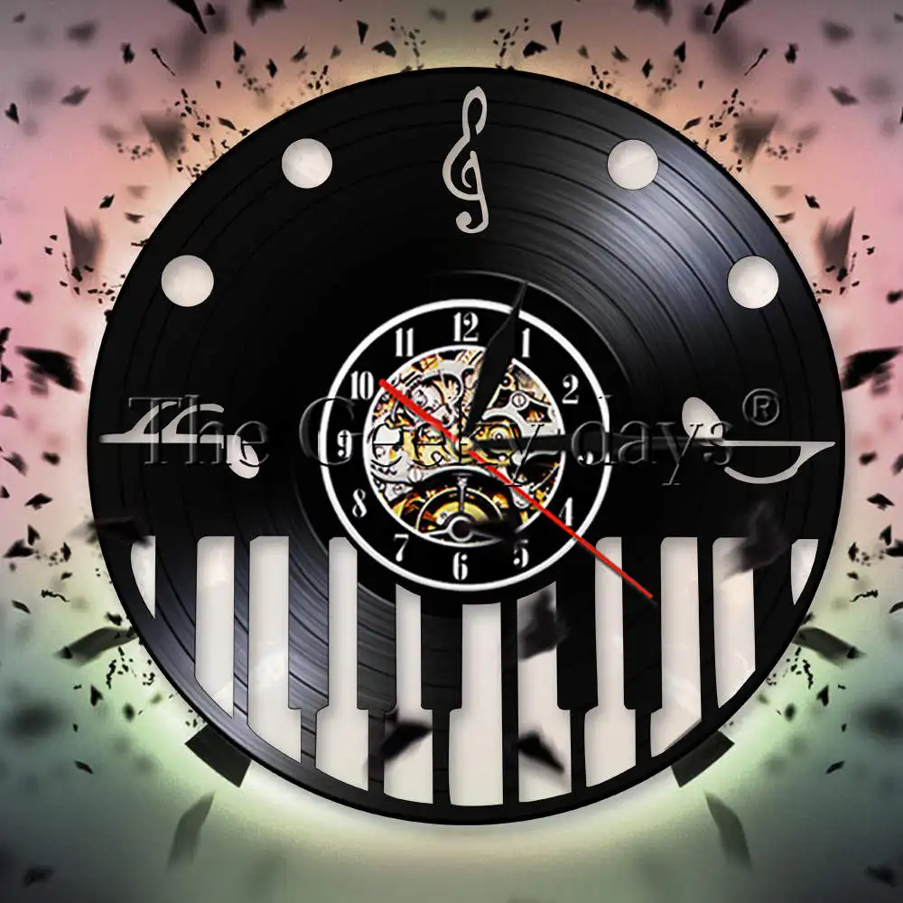 Piano Keys and Treble Clef Vinyl Record Wall Clock Music Notes Decor ...